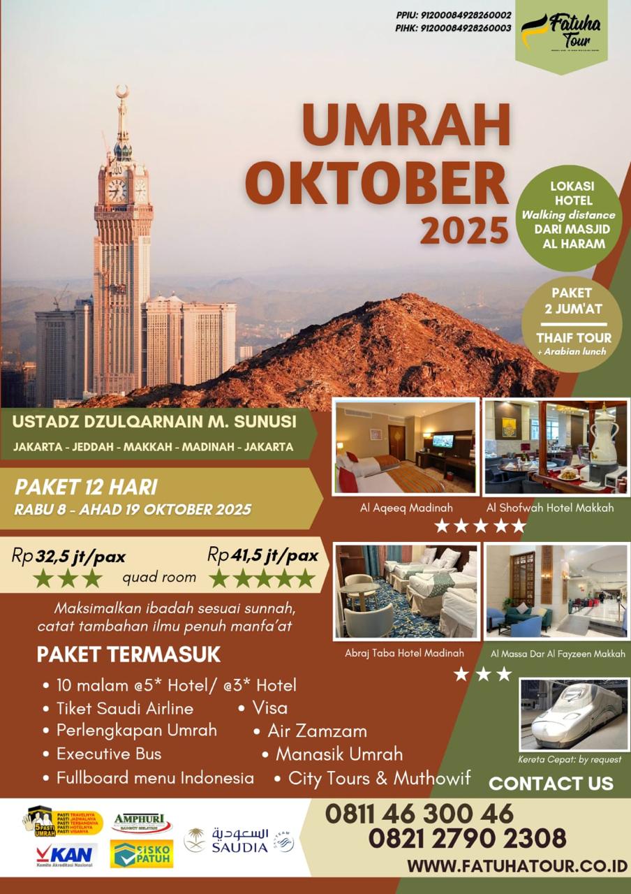 Umrah Oktober 2025 (12 Hari) START JAKARTA – Fatuha Tour & Travel
